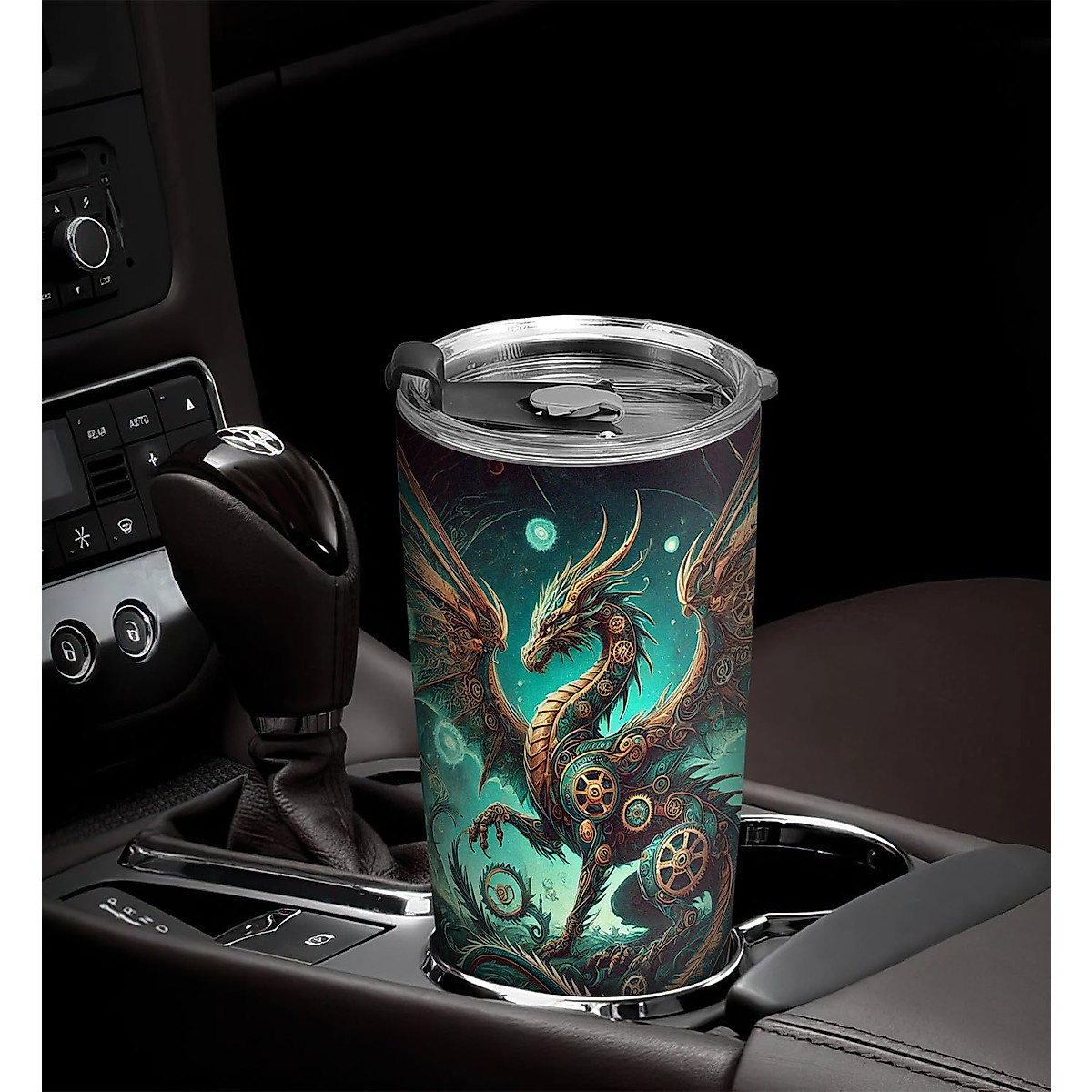 64HYDRO 20oz Steampunk Mechanical Dragon Tumbler, Engineer Mechanic Dragons, Gaming, Gamers Gifts for Dragon Lovers, Stainless Steel Double Wall Vacuum Insulated Coffee Mug, Travel Cup with Lid