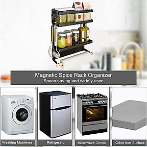 Magnetic Spice Rack, Strong Magnet 2-Tier Shelf with Paper Towel Holder, Magnetic Fridge Organizer for Refrigerator in Kitchen