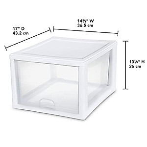 Sterilite 27 Qt Stacking Storage Drawer, Stackable Plastic Bin Drawer to Organize Shoes and Clothes in Home Closet, White with Clear Drawer, 8-Pack