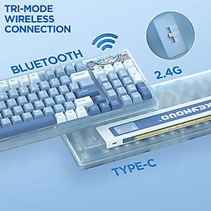 YUNZII Keynovo IF98 Pro Tri-Mode Wireless Bluetooth Hot Swappable Gasket Mechanical Gaming Keyboard 98 Key 96% 1800 Layout RGB Backlight for Mac & Win (Gateron G Pro Brown, Wireless Blue)