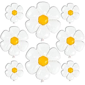 PartyWoo Daisy Balloons, 8 pcs Foil Flower Balloon Different Sizes Pack, Balloons for Daisy Balloon Garland as Party Decorations, Birthday Decorations, Wedding Decorations, Baby Shower Decorations