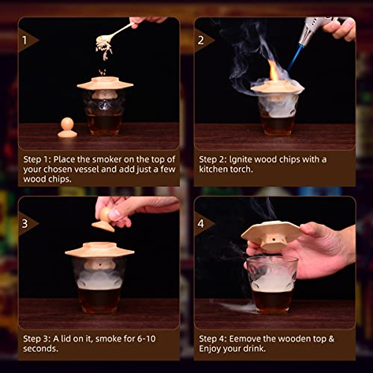 Cocktail Smoker Kit - Old Fashioned Cocktail Kit 6 Different Flavor Wood Chips, Whiskey Smoker Kit for Cocktails, Wine, Drink, Cheese, Meats, Gifts for Men, Dad and Boyfriend