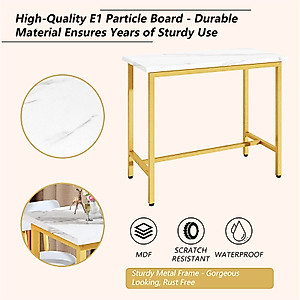 Recaceik Dining Table Set, 43.3” Rectangle Pub Bistro Dining Set Kitchen Table Set Bar Table with Backrest Stools, 5-Piece Breakfast Table Set with Metal Frame for Dining Room w/ 4 Chairs-Gold