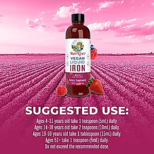 Iron Supplement for Women Men & Kids | Liquid Iron Supplement for Women Men & Kids | Iron Supplement for Iron Deficiency | Immune Support | Sugar Free | Vegan | Non-GMO | Gluten Free | 15.22 Fl Oz