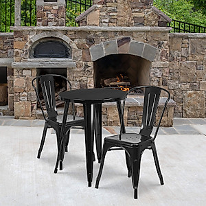 Flash Furniture Commercial Grade 24" Round Black Metal Indoor-Outdoor Table Set with 2 Cafe Chairs