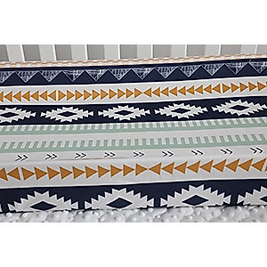 Baby Boy Crib Bedding Arizona Woodland Tribal Aztec Buck Nursery Crib Skirt Set Minky Blanket Navy Crib Sheet Crib Rail Bedding Set (Navy Aztec Buck, 3 Pieces Set)