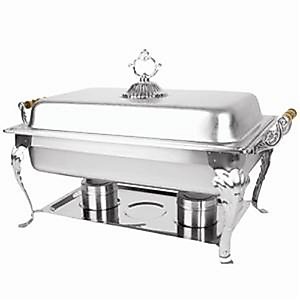 Thunder Group SLRCF8532 Deluxe Chafer, 8 Quart, Full-Size, a Water pan, Food pan, Lift-Off lid, Chafer Rack, Fuel Holder, and Fuel Plate, Wood Handles, Stainless Steel
