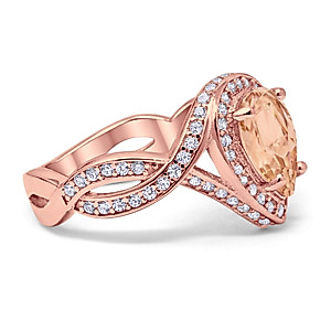 Blue Apple Co. Teardrop Engagement Bridal Ring Halo Infinity Twist Shank Pear Round Rose Tone Simulated Morganite Cubic Zirconia 925 Sterling Silver Size-7