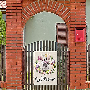 DmHirmg Easter Garden Flag,Double Sided Burlap Garden Flag,Easter Bunny Wreath Decorative House Flag Vertical Yard Sign for Home Party Yard Outdoor Decoration,Yard Dcorations