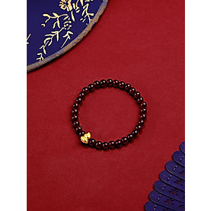 ZHOU LIU FU 24K Solid Gold Bracelet for Women, Real Pure Gold Jewelry Gourd Garnet Beaded Bracelet for Men Girlfriend