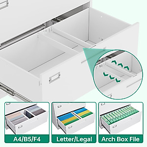 Letaya Metal Lateral File Cabinets with Lock, 2 Drawer Steel Wide Filing Organization Storage Cabinets,Home Office Furniture for Hanging Files Letter/Legal/F4/A4 Size (White-2 Drawer)