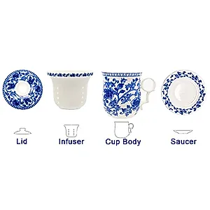 Tea Talent Porcelain Tea Cup with Infuser Lid and Saucer Sets - Chinese Jingdezhen Ceramics Coffee Mug Teacup Loose Leaf Tea Brewing System for Home Office