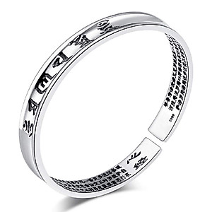 DUANMEINAD Fashion Open Bracelet With Chinese Word Bangle Buddhist Heart Sutra For Man & Women Cuff Bangle (Vintage silver)