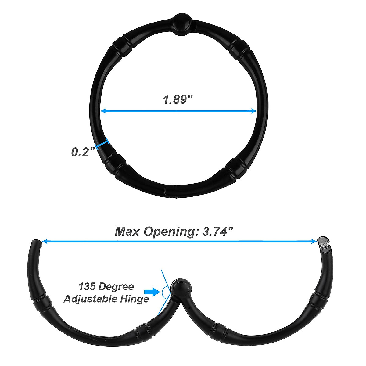 TCMAO Shower Curtain Hooks, Rustproof Decorative Shower Curtain Rings Metal Round Shower Hooks for Bathroom Shower Rod, 12 Pack (Black)