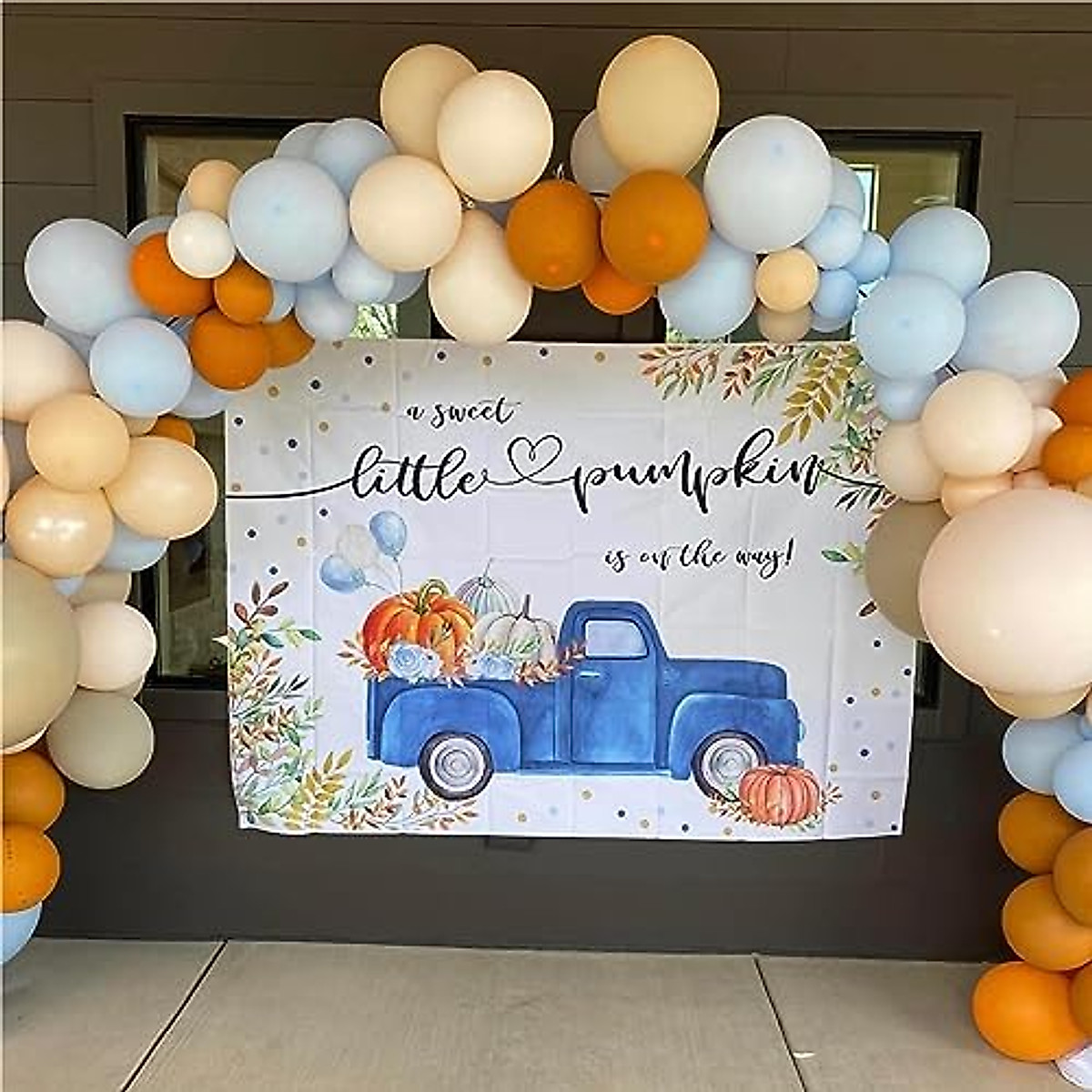 Mocsicka Pumpkin Backdrop for Boy Baby Shower 7x5ft Blue Truck A Sweet Little Pumpkin is on The Way Photo Backdrops Autumn Fall Baby Shower Party Decorations Banner