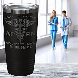Personalized APRN Advanced Practice Registered Nurse on Black with Ion Ghost Black Design 20 oz Stainless Steel Tumbler with Lid - Insulated Cup - Custom Travel Mug