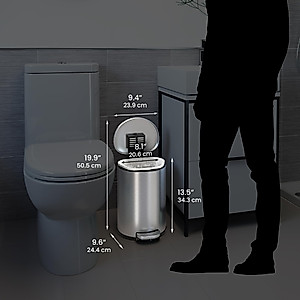 iTouchless SoftStep 2 Gallon Slim Bathroom Trash Can with Odor Filter and Removable Inner Bucket, Stainless Steel, 7 Liter Semi-Round Step Pedal Garbage Bin for Bedroom, Home, Office Cubicle