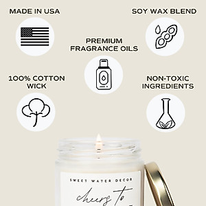 Sweet Water Decor Cheers to Fifty Candle - Sea Salt, Jasmine, Wood, and Cream Scented Candle for Home - 9oz Clear Jar with 40 Hour Burn Time, Made in USA - 50th Anniversary and Birthday Gifts