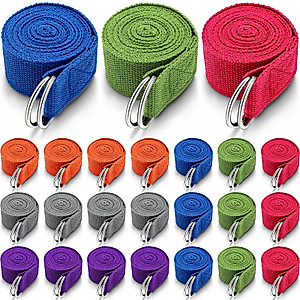 Leyndo 24 Pieces Yoga Strap for Stretching Yoga Exercise Adjustable Straps for Yoga Classes 6 Ft Non Elastic Yoga Belt with Adjustable D Ring Buckle for Pilates Gym Workouts Yoga Fitness (Bright)
