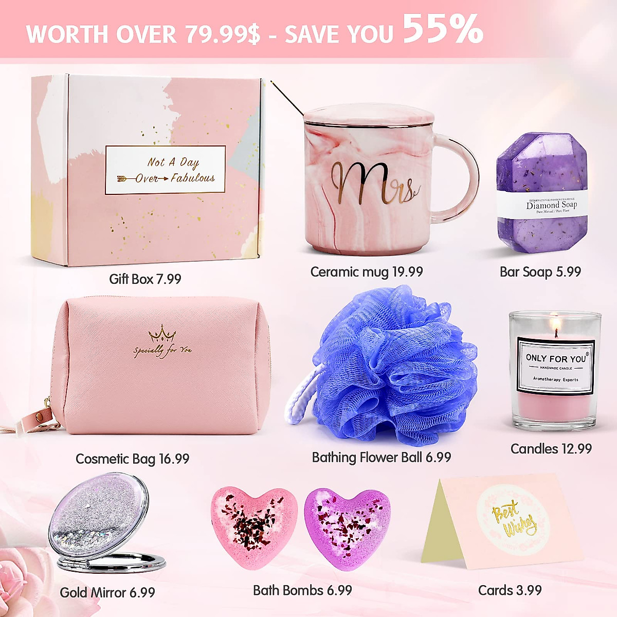 Birthday Gifts For Women, Mother's Day Gifts for Mom, Unique Gift Basket for Friends Female, Sister, bestie, Thank You Gifts for Women Who Have Everything, Gift Box for 30th 40th 50th 60th (10pc)