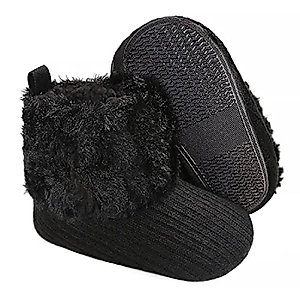 Jonbaem Baby Boys Girls Fleece Fur Knit Winter Warm Snow Boots Soft Sole Crib Shoes Booties for Newborn Infant Toddler(0-6 Months,Black)