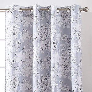 DriftAway Flower Floral Pencil Sketch Blackout Room Darkening Grommet Lined Thermal Insulated Energy Saving Window Curtains 2 Layer Set of 2 Panels Each 52 Inch by 84 Inch Gray and Soft White