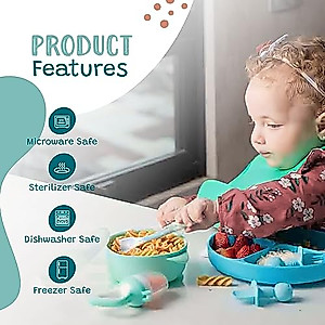 VaBa Du Baby Feeding Set - 10-Pack - Easy Baby Led Weaning - Adjustable Bib, Food Feeder, Utensils, Dish & Suction Bowl with Lid, and Sippy Cup