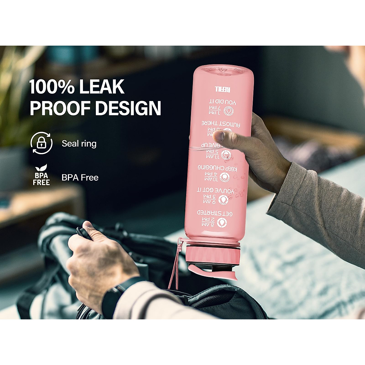 NOIFYS 32oz Motivational Fitness Sports Water Bottle with Time Marker, BPA Free Drinking Bottle with Removable Strainer, Fast Flow Leak Proof Non-Toxic for Adults to Gym and Sports