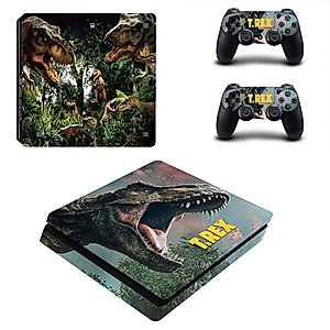 Vanknight Skin Vinyl Sticker Decals Wrap Compatible with PS4 Slim Console Controllers TREX Dinosaur