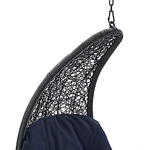 Modway EEI-4589-LGR-NAV Landscape Wicker Rattan Outdoor Patio Porch Chaise Lounge Hanging Swing Chair, Light Gray, Navy
