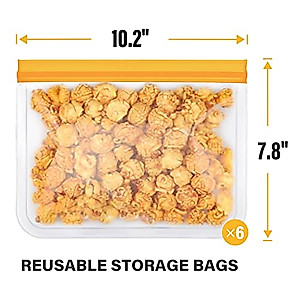 Reusable Food Storage Bags, 6 Pack BPA Free Reusable Freezer Bags Reusable Gallon Bags Sandwich Bags Snack Bags, Extra Thick Leakproof Silicone Lunch Food Bags for Meat Fruits and Vegetables
