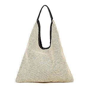 Hobo Shoulder Bags Woven Tote Bag Minimalist Trendy Purse Casual Shopping Handbags Slouchy Straw bag for Women(white-1)