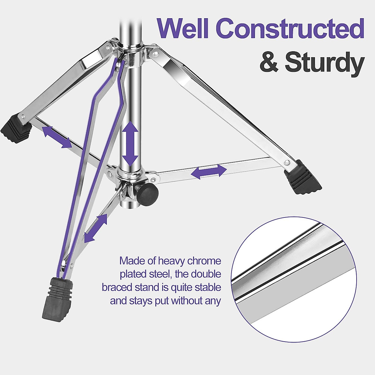 OUKMIC Drum Throne, Comfortable Adjustable Height Padded Drummer Stool, Tripod Non-Slip Foot Chair, Portable Folding Music Seat for Adults Kids, 5A Drumsticks Included