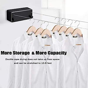 BAKALA Retractable Clothesline Indoors Laundry Line with Adjustable Stainless Steel Double Rope,Wall Mounted Space-Saver Drying Line for Balcony,Bathroom,13.8 Feets Clothes Line(Black)