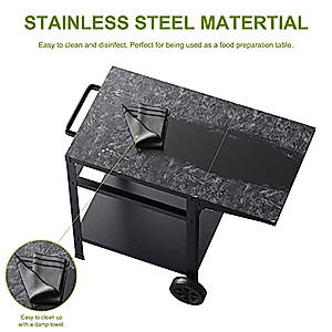 Inkmin Outdoor Dining Cart Double-Shelf Movable Table Stainless Steel Pizza Oven Trolley BBQ Stand Commercial Multifunctional Kitchen Food Prep Worktable