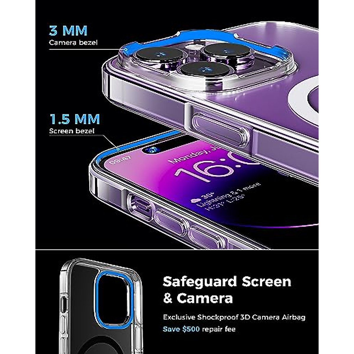 SUPERONE Crystal Clear Mag Safe Case for iPhone 14 Pro Max with Stand, [Magnetic Strength Enhanced] [Anti-Yellowing] [Military Grade Protection] Shockproof Slim Phone Case 6.7 inch