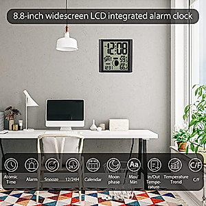Wall Clock- Atomic Clock with Indoor Outdoor Temperature Digital Wall Clock Large Display Silent, Battery Operated Wall Clock for Bedroom Seniors Desk Living Room Office Bathroom Kitchen Shower Decor