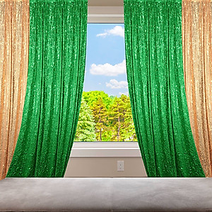 4 Panels Green Gold Sequin Backdrop Curtain 2 ft x 8 ft Glitter Background Sparkle Photography for Party Congrats Grad Graduation Party Decorations, Birthday, Wedding