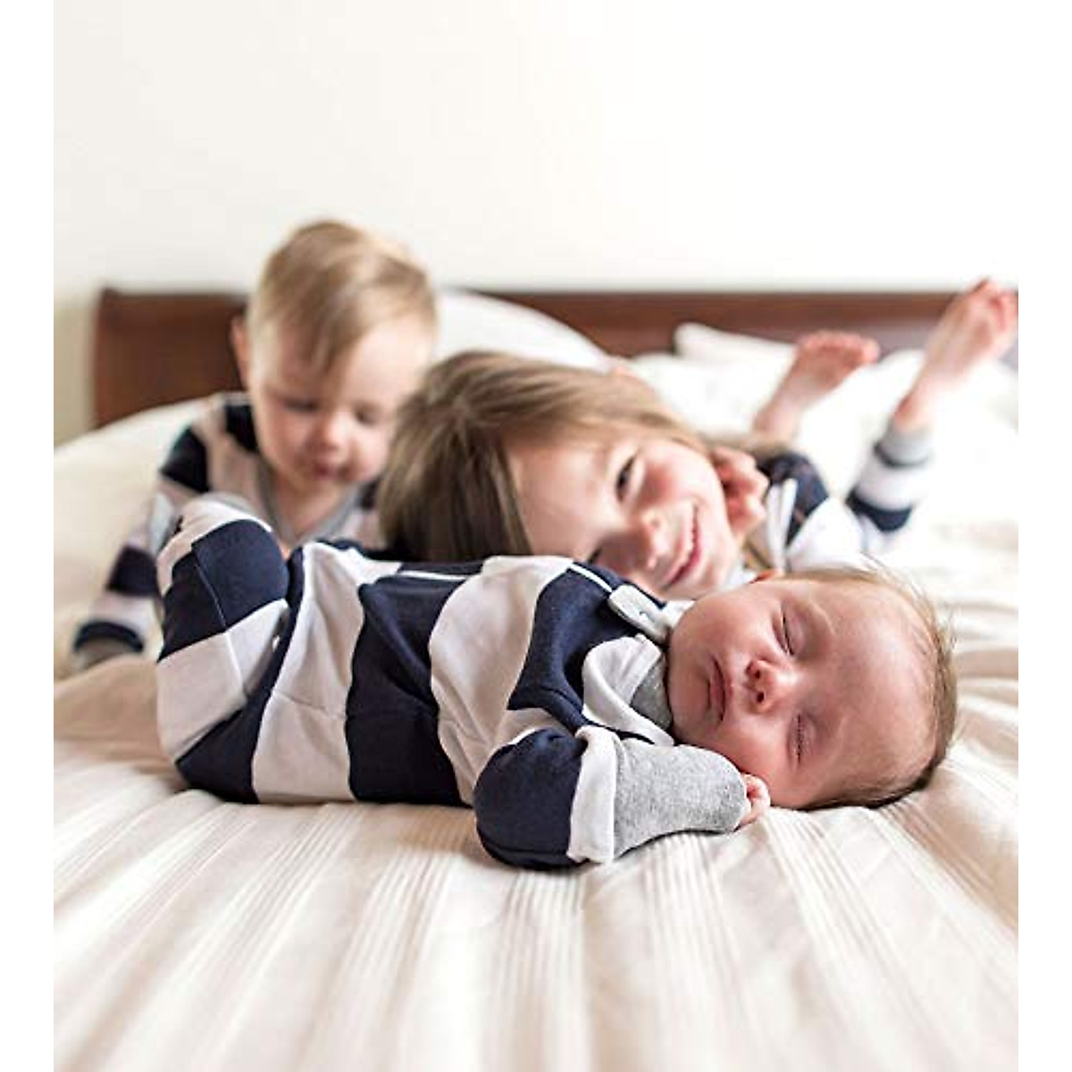 Burt's Bees Baby Baby Boys' 2 Pack Non-Slip Footed Sleeper Pajamas, Midnight Rugby Stripe/Midnight Twinkle Bee, 12 Months