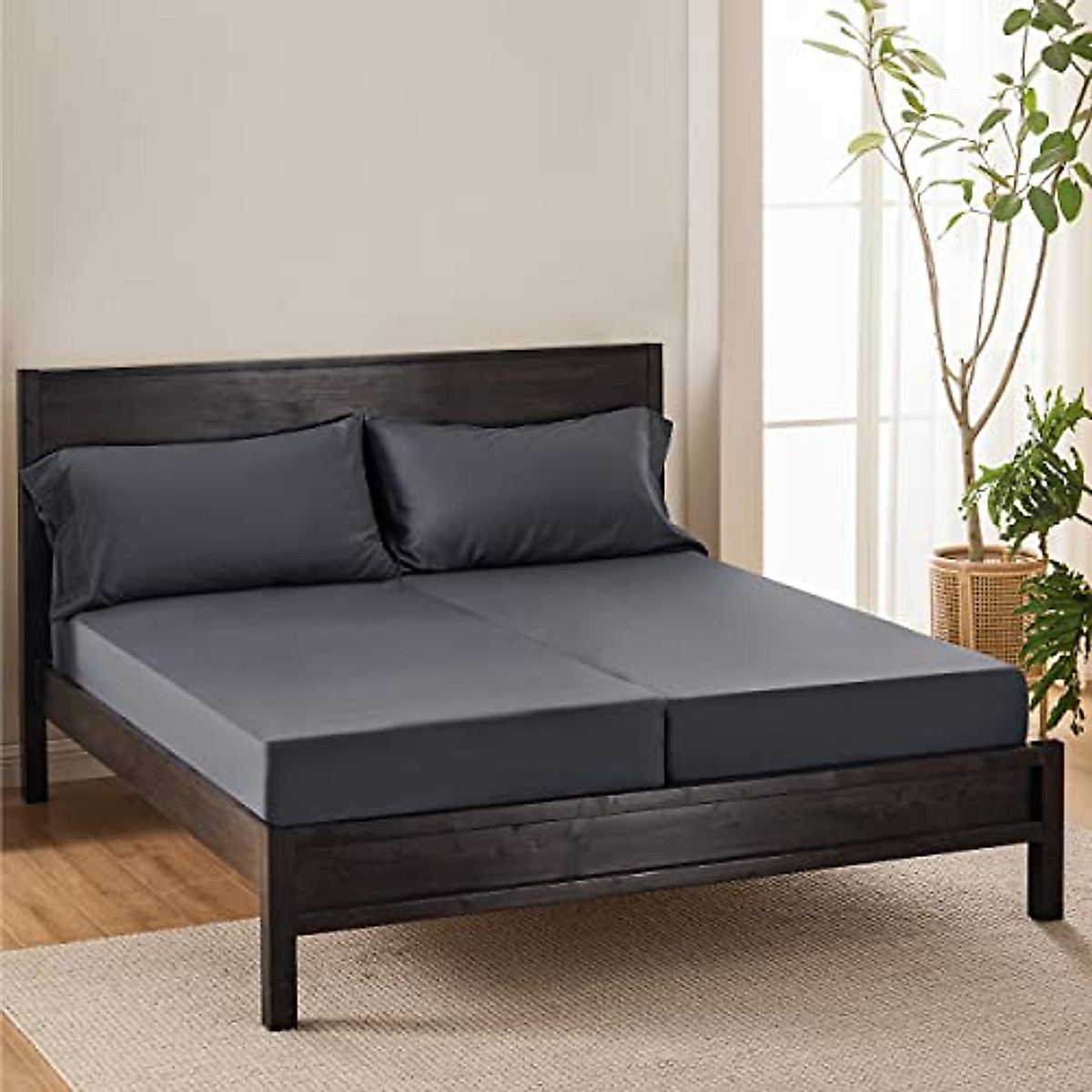 Bedsure Split King Sheet Set for Adjustable Beds - Soft Sheets for Split King Size Bed, 5 Pieces Hotel Luxury Grey Sheets Split King, Easy Care Polyester Microfiber Cooling Bed Sheet Set