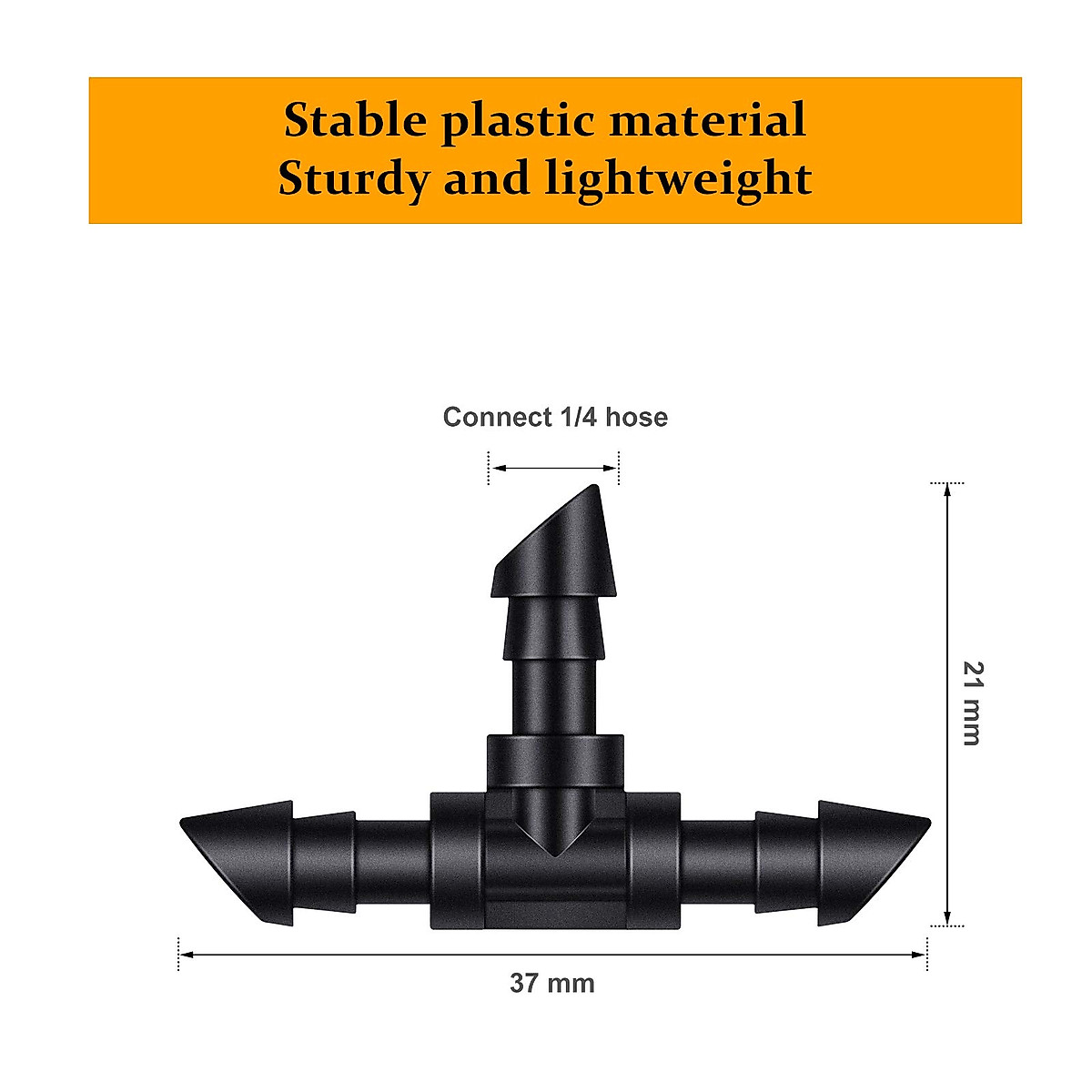 Zonon 100 Pieces Barbed Connectors Drip Irrigation 1/4 Inch Universal Barbed Tee Fittings Barbed Connectors for Garden Lawn Drip or Sprinkler Systems, Black