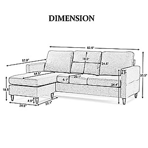 Morhome Sofa with Side Pocket,Convertible Corner Fabric Storage, Sectional Couch for Living Room & Apartment, Blue Linen