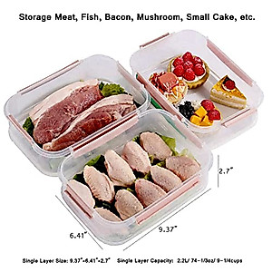 TIAN CHEN Airtight Food Storage Containers, Stackable Cookie Carriers with Handle Lid, Waterproof LeakProof Bacon Tray, 3 Layer Medium BPA Free(Pink)