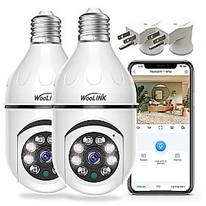 WOOLINK 2PCS Light Bulb Security Camera, 3MP Light Bulb Camera, 2.4Ghz Wireless WiFi Light Socket Security Camera with Motion Detection and Alerts, 2-Way Audio,Color Night Vision