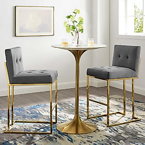 Modway Privy Gold Stainless Steel Performance Velvet Bar Stool Set of 2 in Gold Charcoal