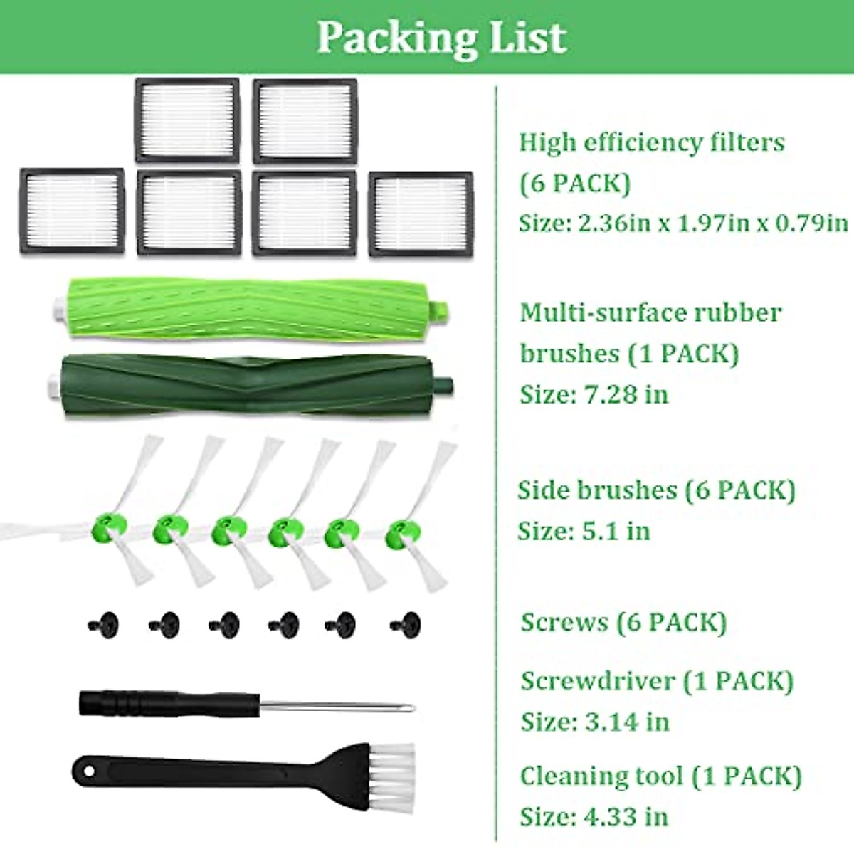 SogYupk Replacement Parts Kit,Compatible for IRobot Roomba E5 E6 E7 i3 i3+ i4 i6 i6+ i7 i7+ j7 j7+.Includes 1 Set of Rubber Brushes+6 Filters+6 Side Brushes+6 Screws+1 Cleaning Tool (20 Pack)