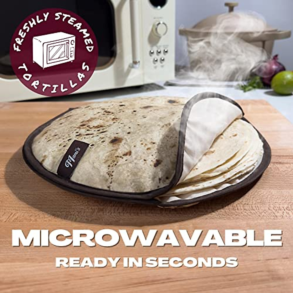 Mami's Tortilla Warmer Co. | 12” JUMBO ALL-IN-ONE™ TORTILLA WARMER POUCH | STEAM AND SERVE IN ONE TORTILLA TOOL | ORIGINAL FLOUR TORTILLA WARMER | EVERYDAY FAVORITE GIFT