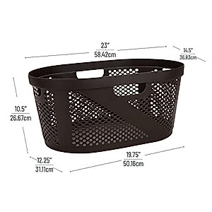 Mind Reader 40L Laundry Basket, Clothes Hamper, Wicker Design, Plastic, 23"L x 14.5"W x 10.5"H, Brown