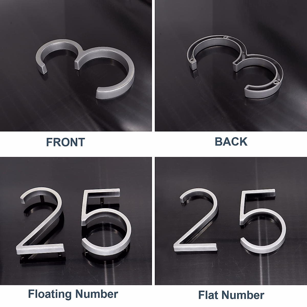 5 Inch House Numbers for Outside, Metal Modern Floating House Numbers, Garden Door Mailbox Decor Number with Nail Kit, Visibility Signage,Silver Grey(9)