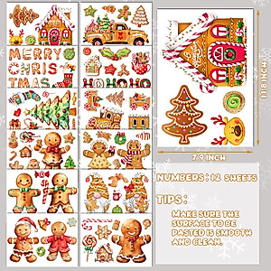 Christmas Gingerbread Wall Stickers Decoration 12 Sheets, Christmas Wall Decals Holiday Gingerbread Decor for Wall, Winter Candy Wall Vinyl Stickers for Living Room Bedroom Home Office Decor